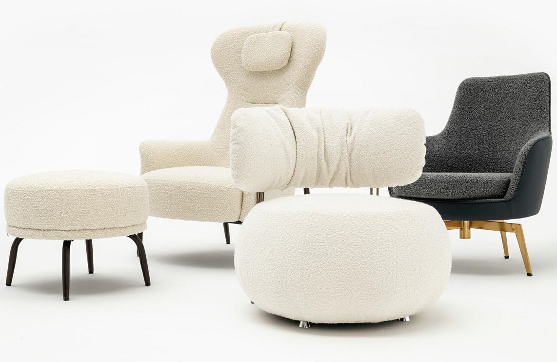 Sofa, fotel, krzesło i inne meble w tkaninie boucle, boukla, bukla ...